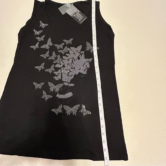 BULLTEES.COM | Tops | Elegant Black Butterfly Embellished Tank Top Nwt ...